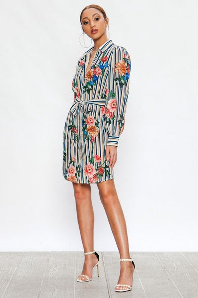 Mixed Print Shirt Dress - Dress Album