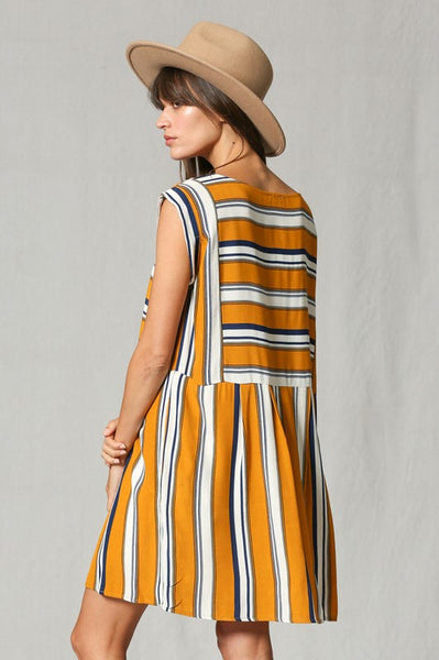 Vertical and Horizontal Stripe Dress-By Together - Dress Album