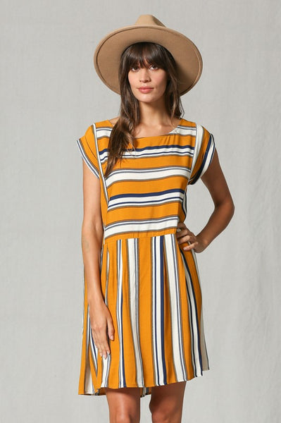 Vertical and Horizontal Stripe Dress-By Together - Dress Album