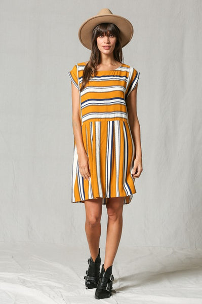Vertical and Horizontal Stripe Dress-By Together - Dress Album
