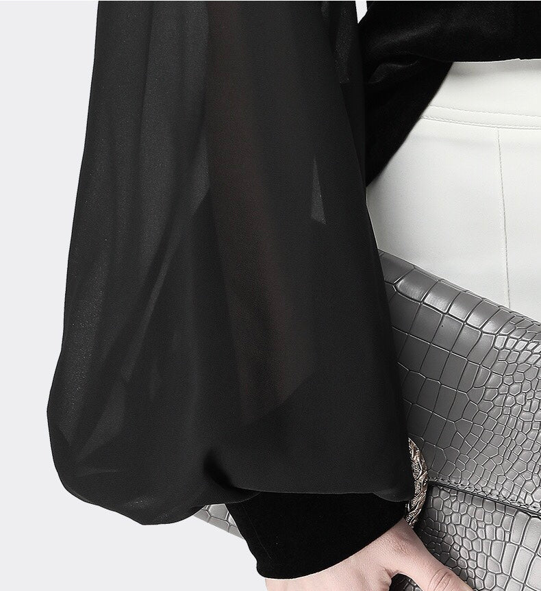 Sheer Lace Bell Sleeve Blouse - Dress Album