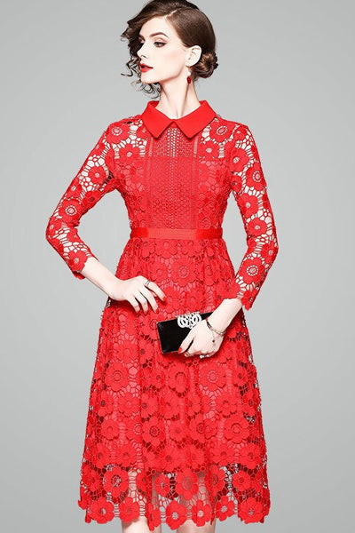 Red All Over Lace Dress - Dress Album