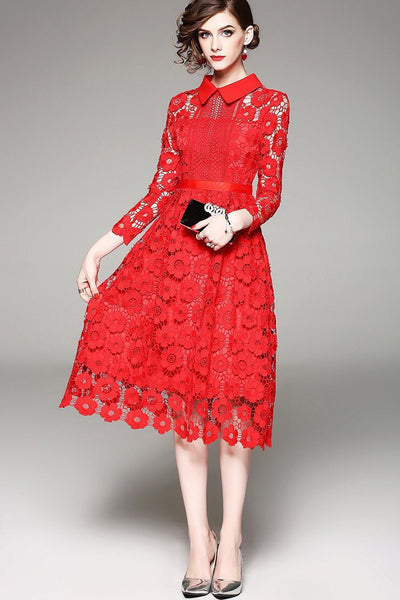 Red All Over Lace Dress - Dress Album
