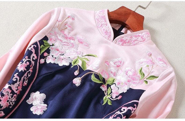 Floral Embroidered Ruffle Qipao Dress - Women's Cheongsam | DressAlbum ...