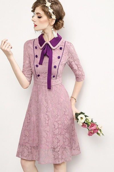 Purple Lace Dress W/ Neck Ribbon - Dress Album