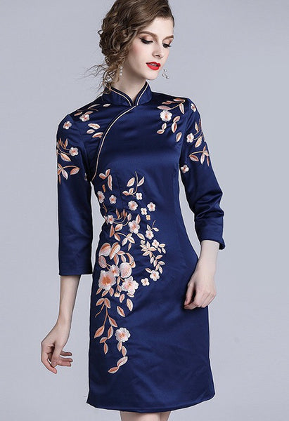 Floral Embroidered Qipao Dress - Dress Album